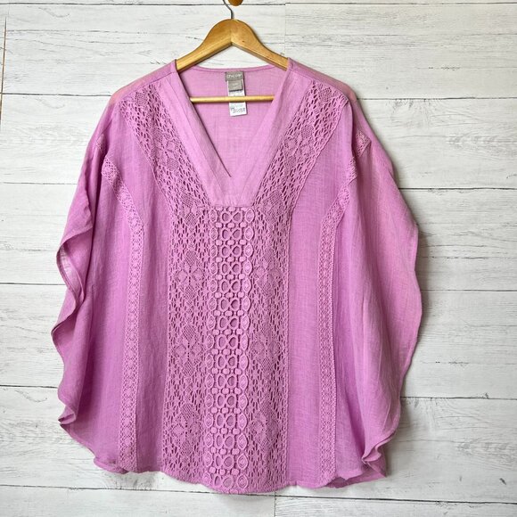 Chico's | Tops | Chicos Top Womens Size Sm Pink Embroidered Lace Poncho ...